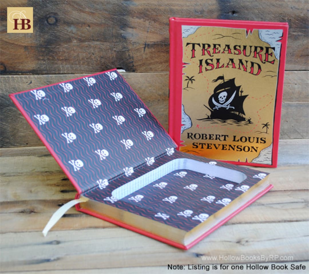 Book Safe Treasure Island Red and Gold Leather Bound Hollow Book Safe ...