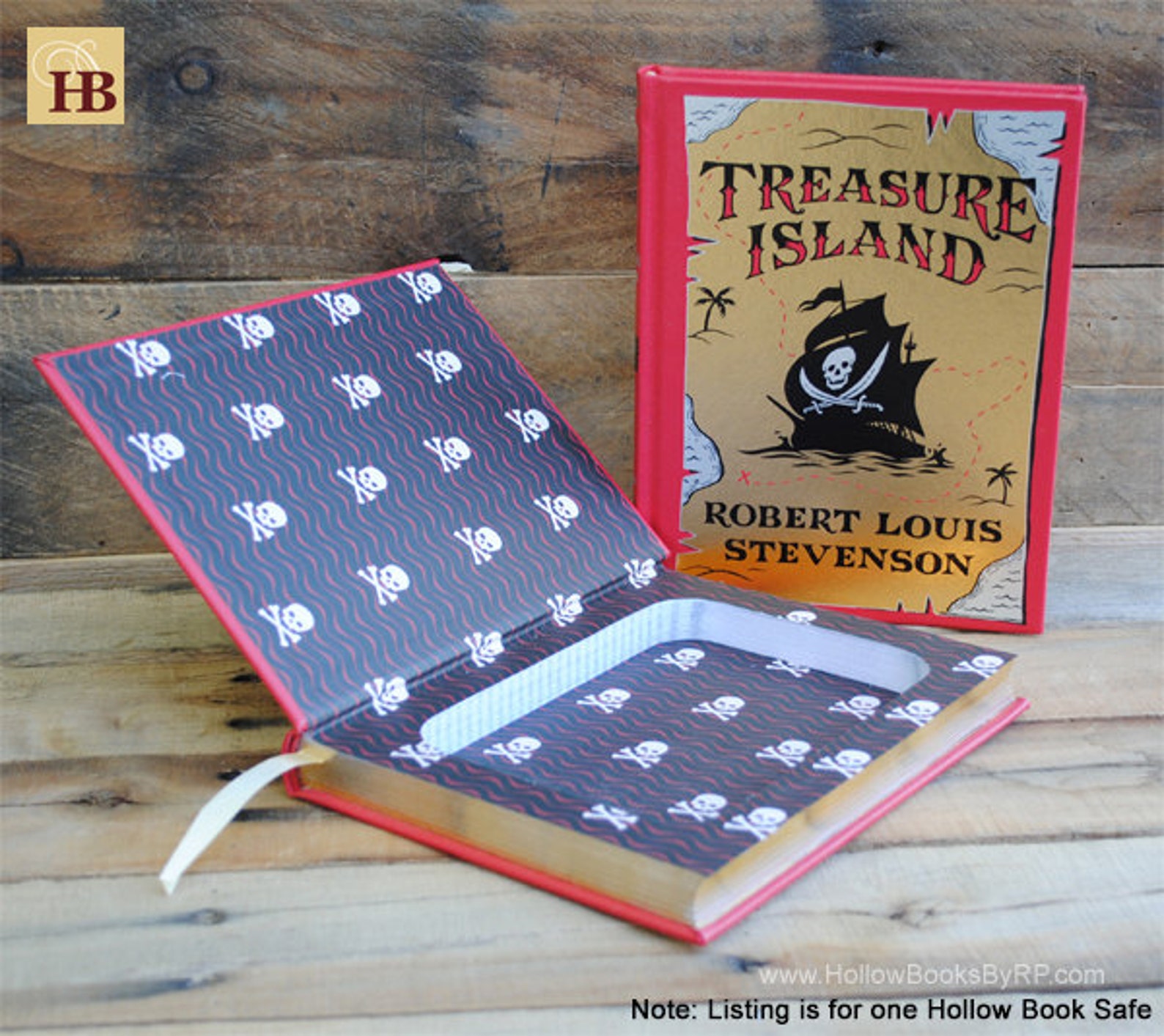 Book Safe Treasure Island Red and Gold Leather Bound - Etsy