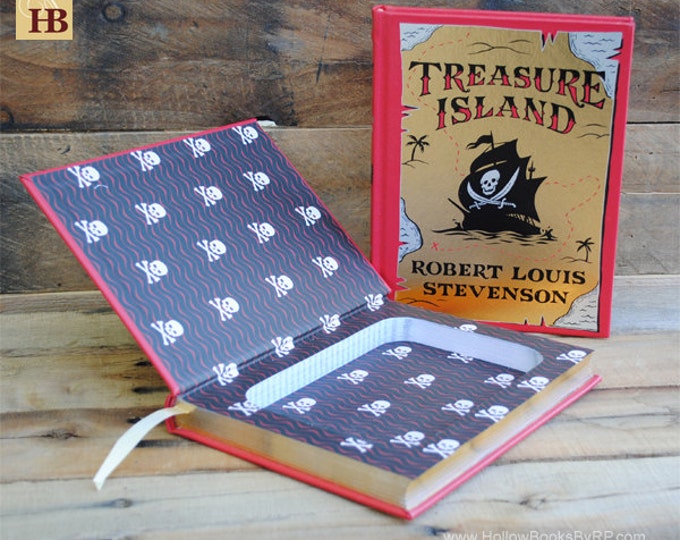 Book Safe Treasure Island Red and Gold Leather Bound Hollow Book Safe ...