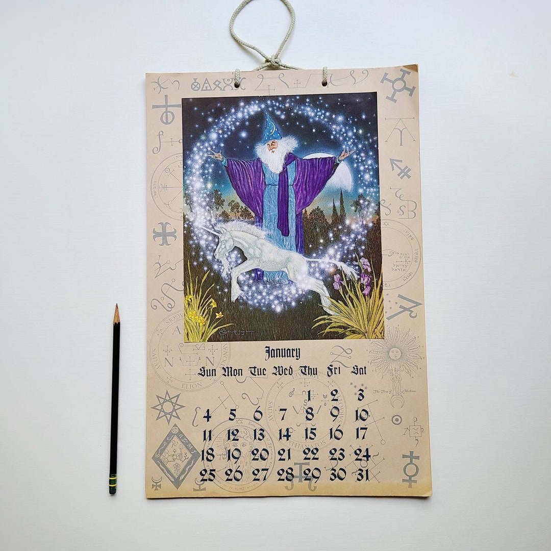 Michael Hague Fantasy Calendar. Merlin. Unicorns. Alchemy. Vintage ...