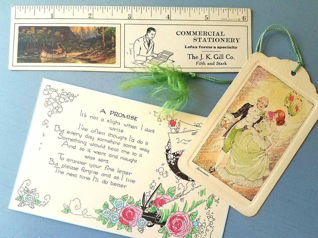 Vintage Ephemera Trio. Bridge Tally JK Gill Paper Ruler & - Etsy