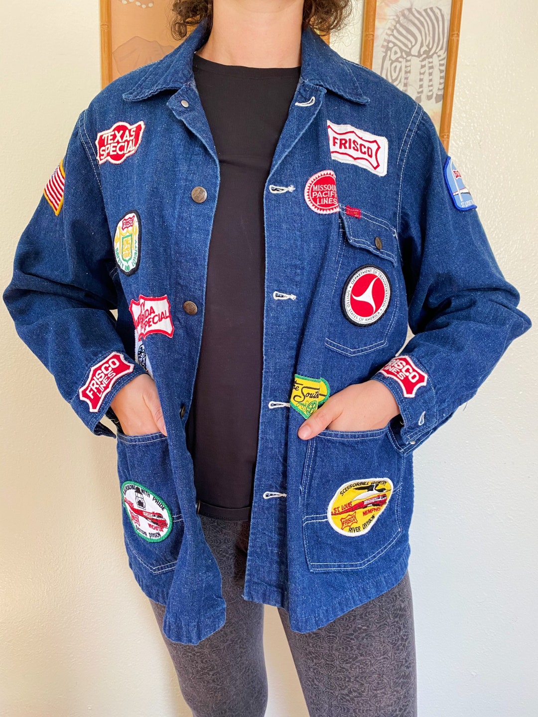 Big Smith Denim Chore Jacket With Vintage Train Patches All Big Smith Denim Chore Jacket With Vintage Train Patches All