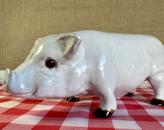 Vintage Large Glazed Pottery Pig French Farmhouse Style Glass Eyes ...