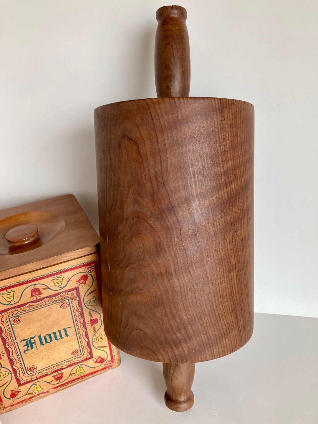 Antique Primitive Heavy Wood Wooden Roller Landry Rolling Pin With ...