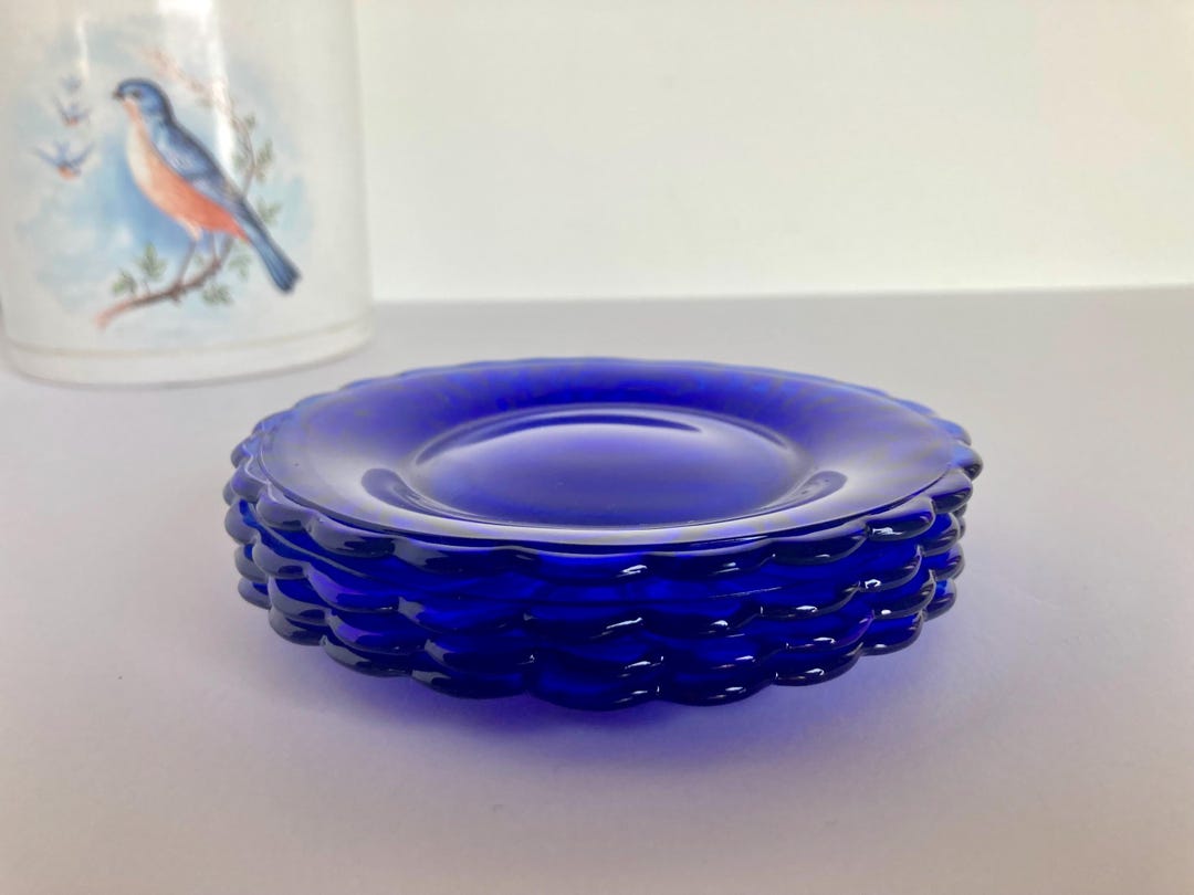 Vintage Mosser Cobalt Blue Glass Saucers, Scalloped Edge Set of 4 - Etsy