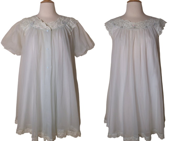 Vintage 60s Peignoir / Shadowline Powder Blue Lace Trim Chiffon Puff ...