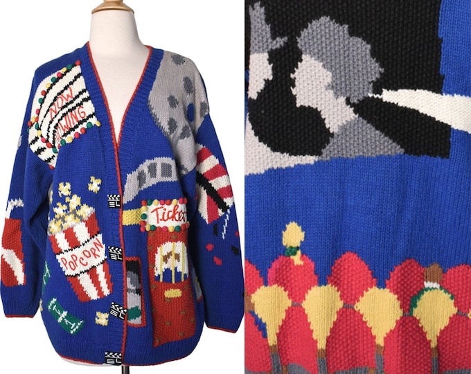 Vintage 80s Cardigan / Bellepointe Pop Art Novelty Print Embroidered ...