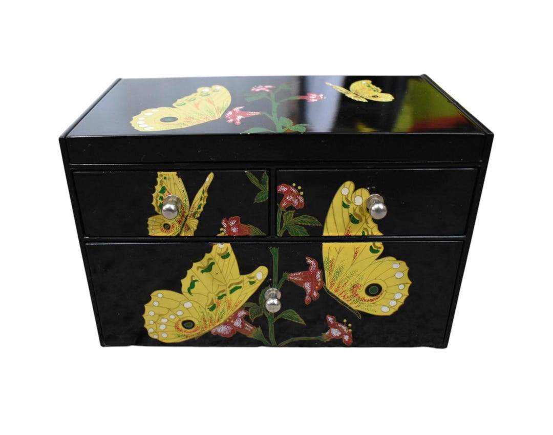 Vintage Japanese Lacquerware 80s Lacquer Black Novelty Butterfly Design ...