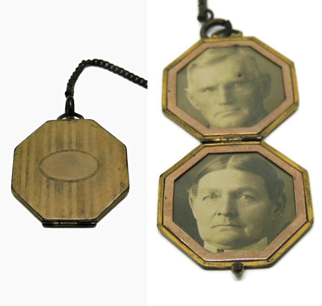 Antique 20s Locket Art Deco Marathon Brass Pink Yellow Gold Filled ...