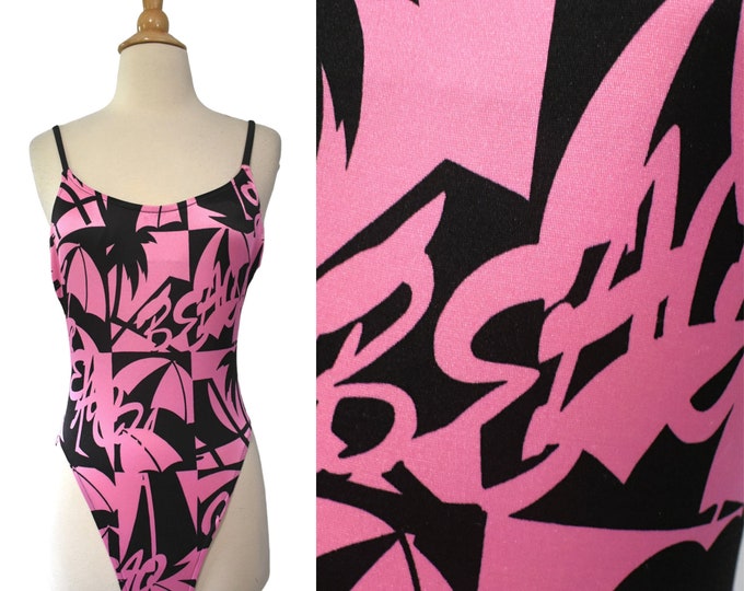 Vintage 80s Swimsuit Barefoot Miss CA Postmodern Novelty Pop Art Pink ...