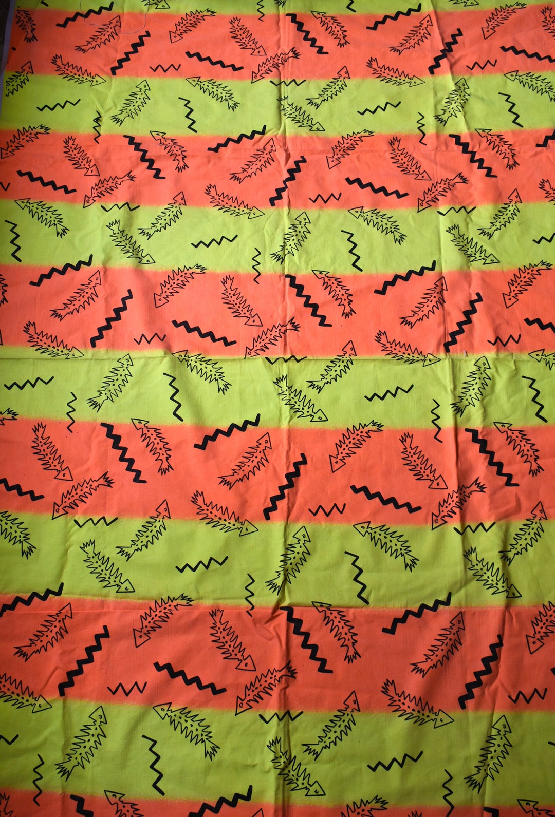 Vintage 80s Fabric Tandem Textiles Day Glo Neon Highlighter Novelty ...