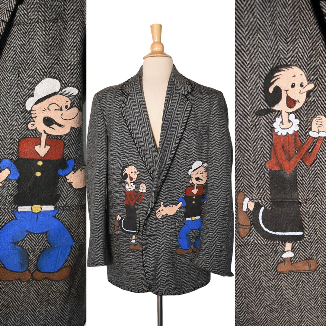 Vintage 80s Blazer Pop Art Iconic Popeye Olive Oyl Cartoon Hand Painted ...