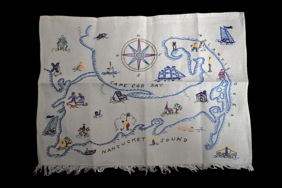 Vintage Map Cape Cod Islands Nantucket Sound Novelty Embroidered ...