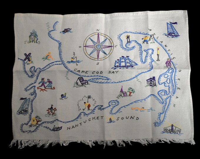 Vintage Map Cape Cod Islands Nantucket Sound Novelty Embroidered ...