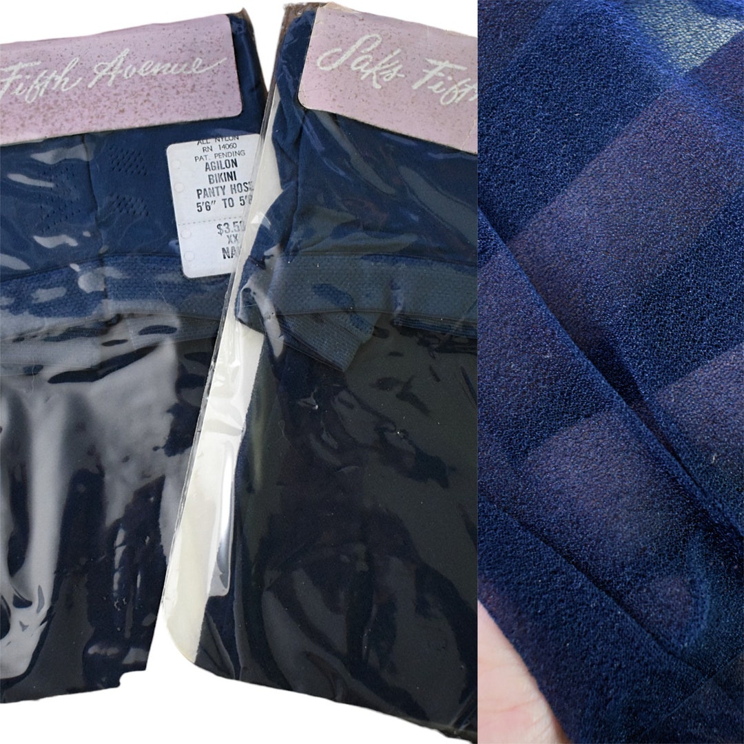 Vintage 70s Pantyhose Deadstock Saks Fifth Avenue Agilon Bikini Navy ...