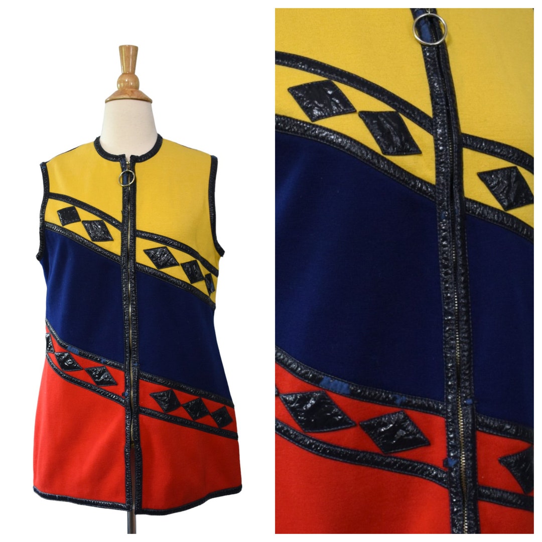 Vintage 60s Vest Carnaby Groovy Beatnik Red Blue Yellow Colorblock Wool ...