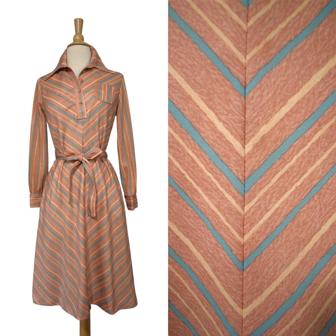 Vintage 70s Dress Debbie Bee Academia Earthy Terra Cotta Spice Aqua ...