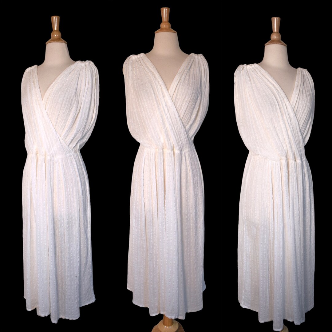 Vintage 80s Dress Greek Islandcore Bohemian Grecian Goddess Cream White ...