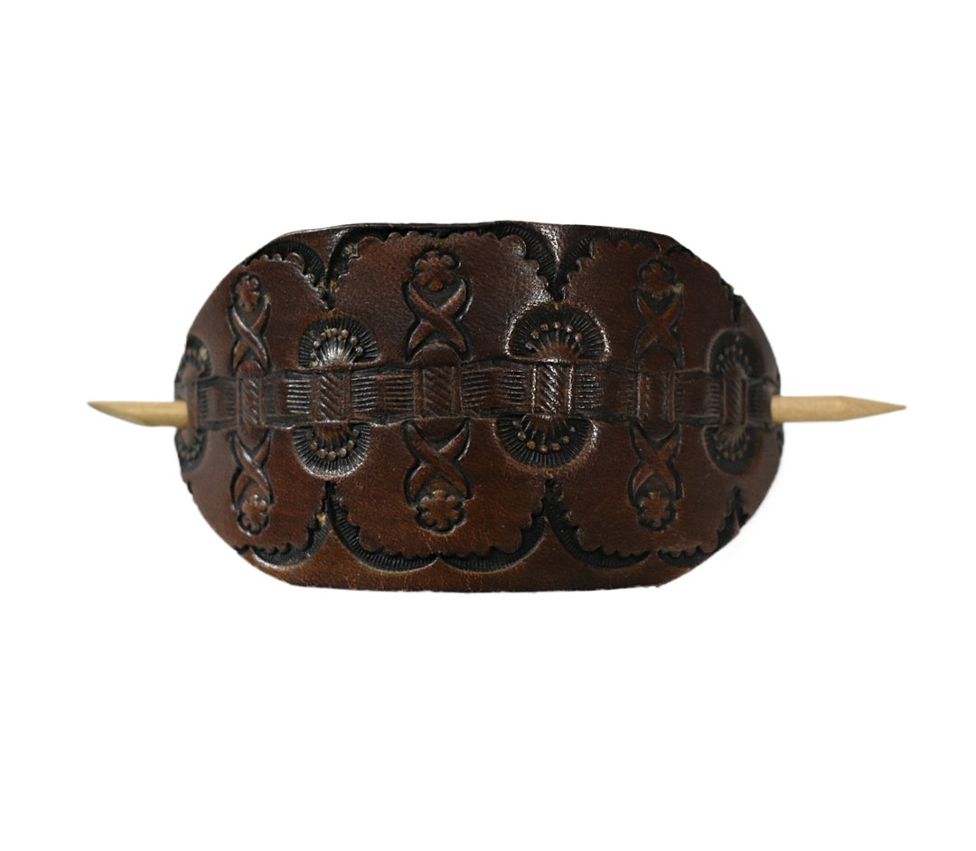 Vintage Bun Holder 70s Native American Southwestern Hand Tooled Leather ...