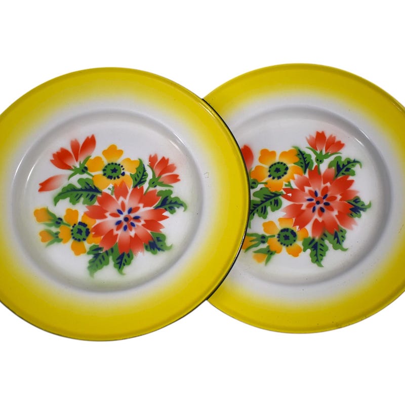 Yellow Floral Plates - Etsy