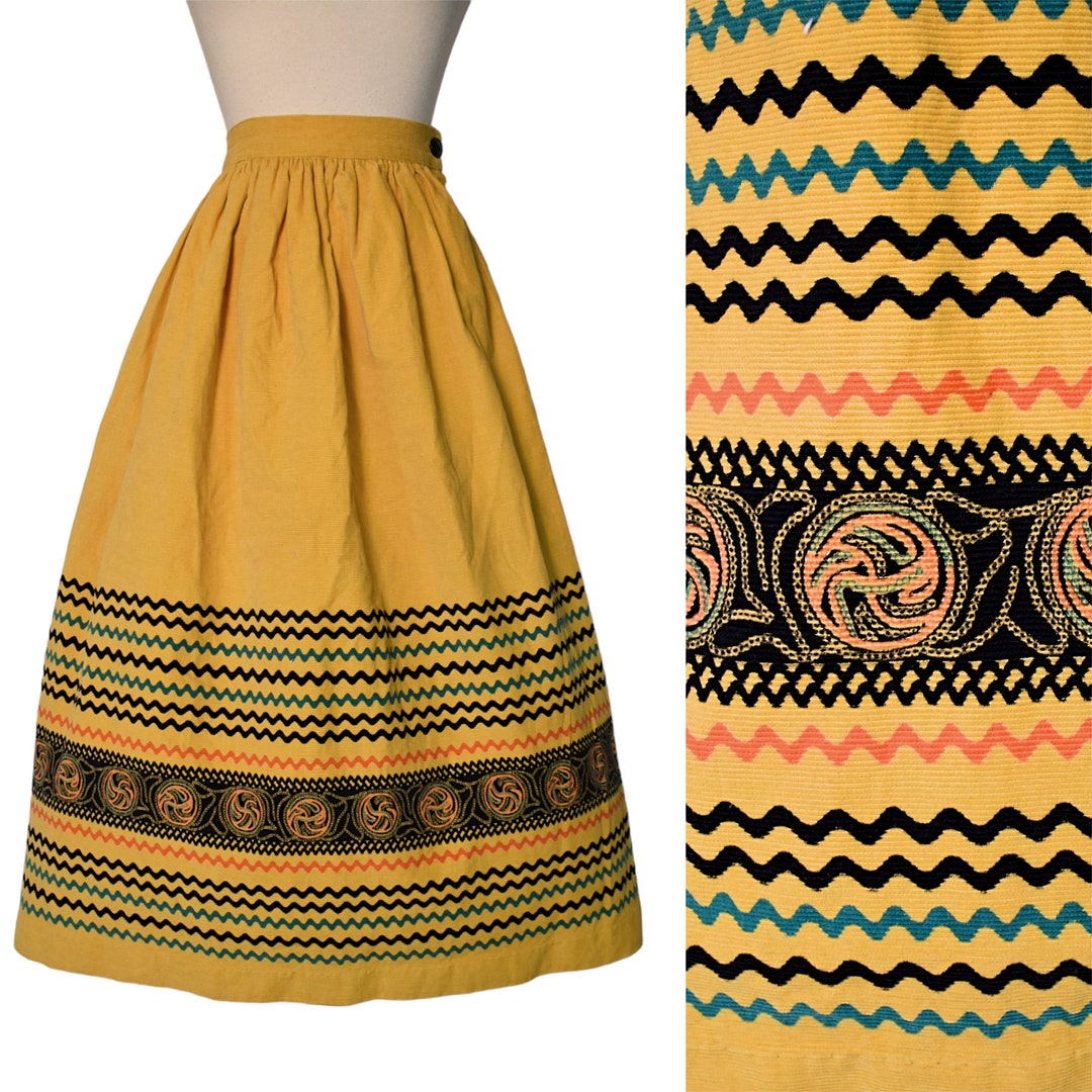 Vintage 50s Skirt Paddle N Saddle Goldenrod Yellow Corduroy Ric Rac ...