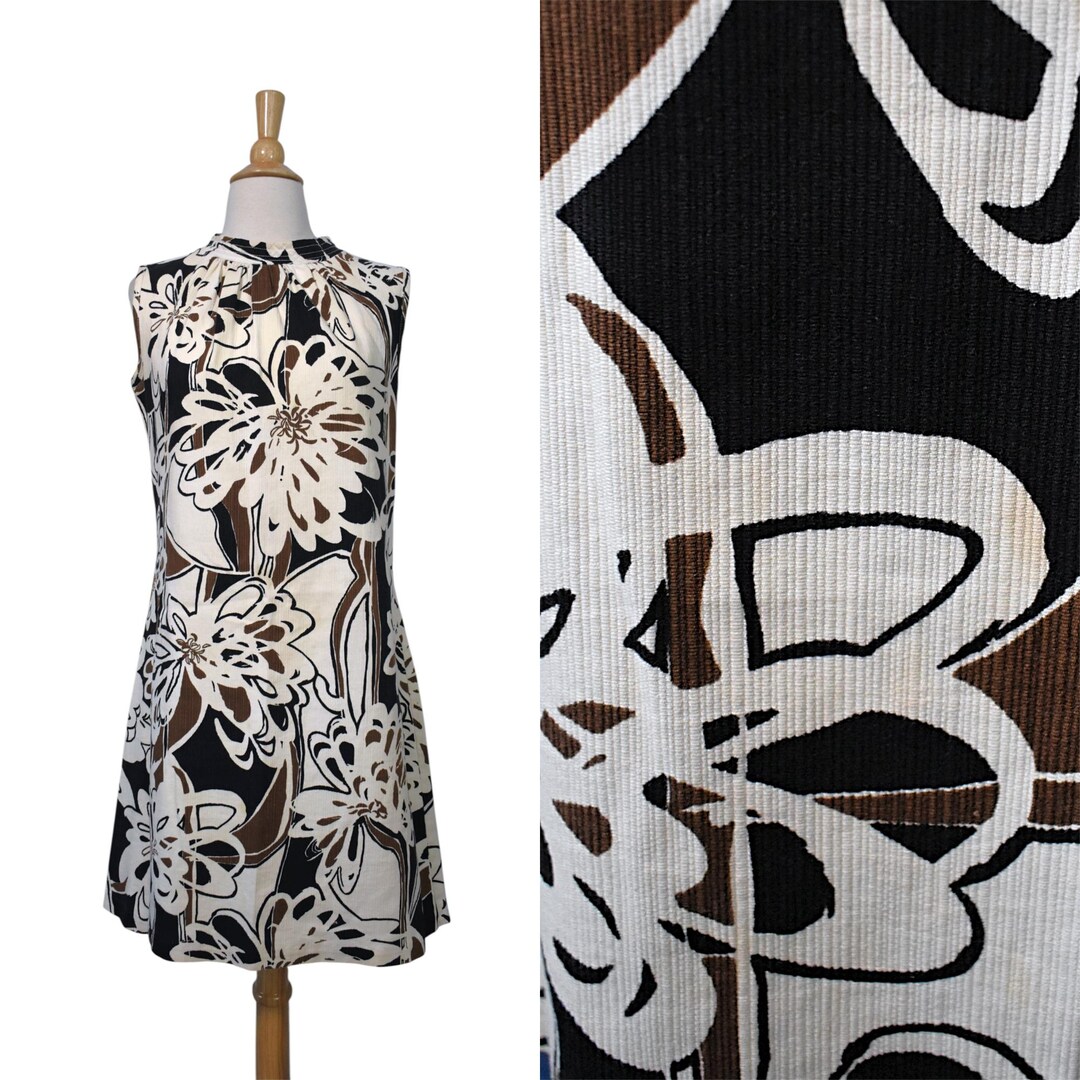 Vintage 60s Dress Mode O Day Atomic MOD Big Stylized Scribbled Black ...
