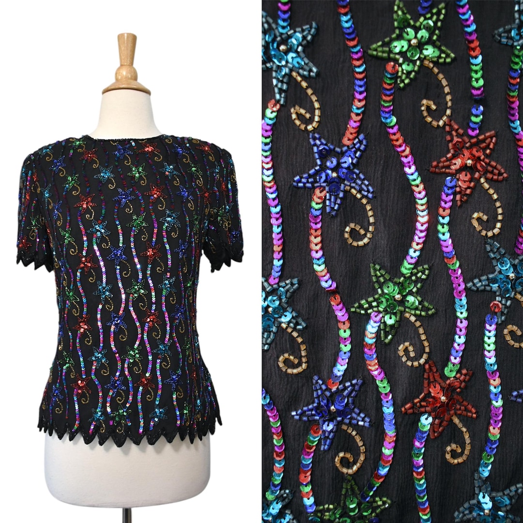Vintage 80s Top Allure Decadent Celebration Stars Streamers Rainbow ...