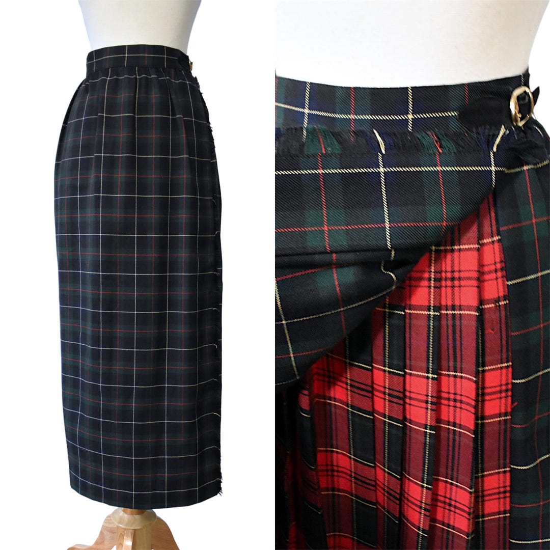 Vintage 90s Kilt Eagles Eye RARE Novelty Christmas Holiday Green Plaid ...