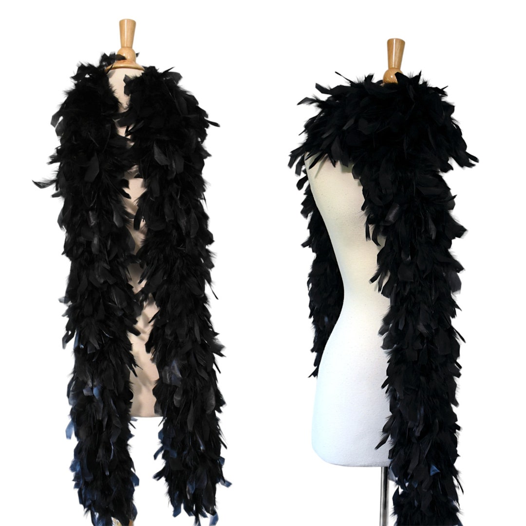 Vintage Feather Boa 80s Punk Glam Rock Gothic Raven Black Burlesque ...