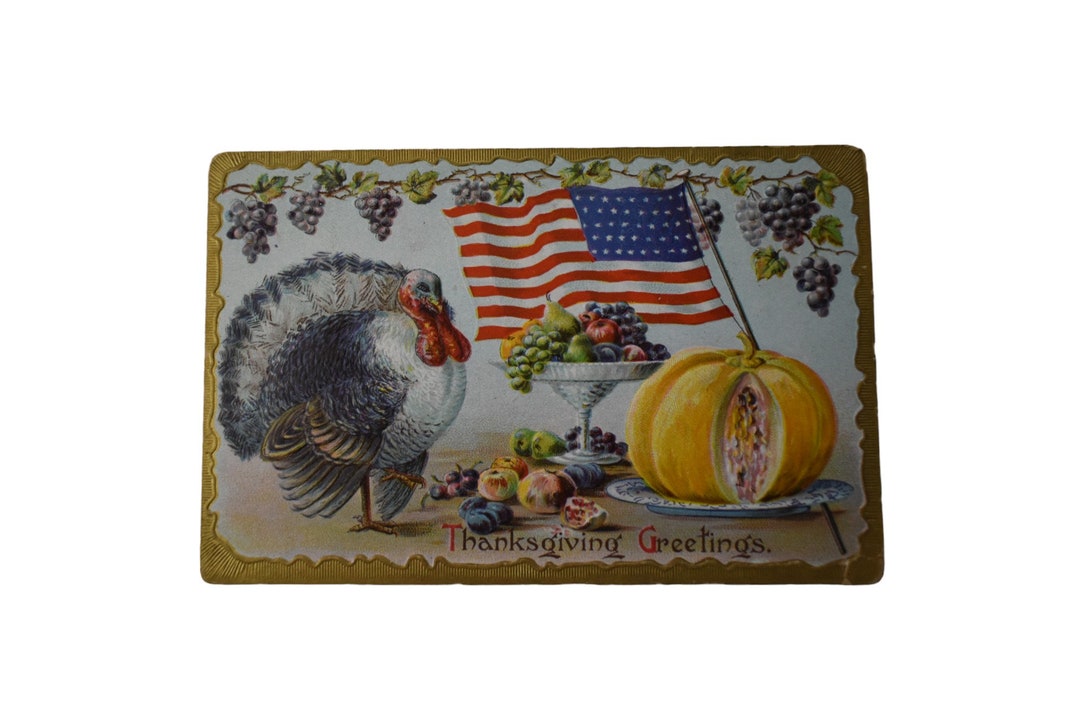 Antique Thanksgiving Postcard 1900s Repro Embossed Gilded Fancy Unused ...
