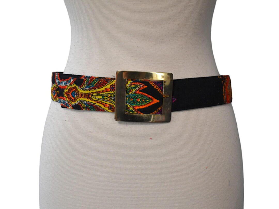 Vintage 60s Belt Avon MOD Groovy Neon Orange Yellow Raspberry Floral ...