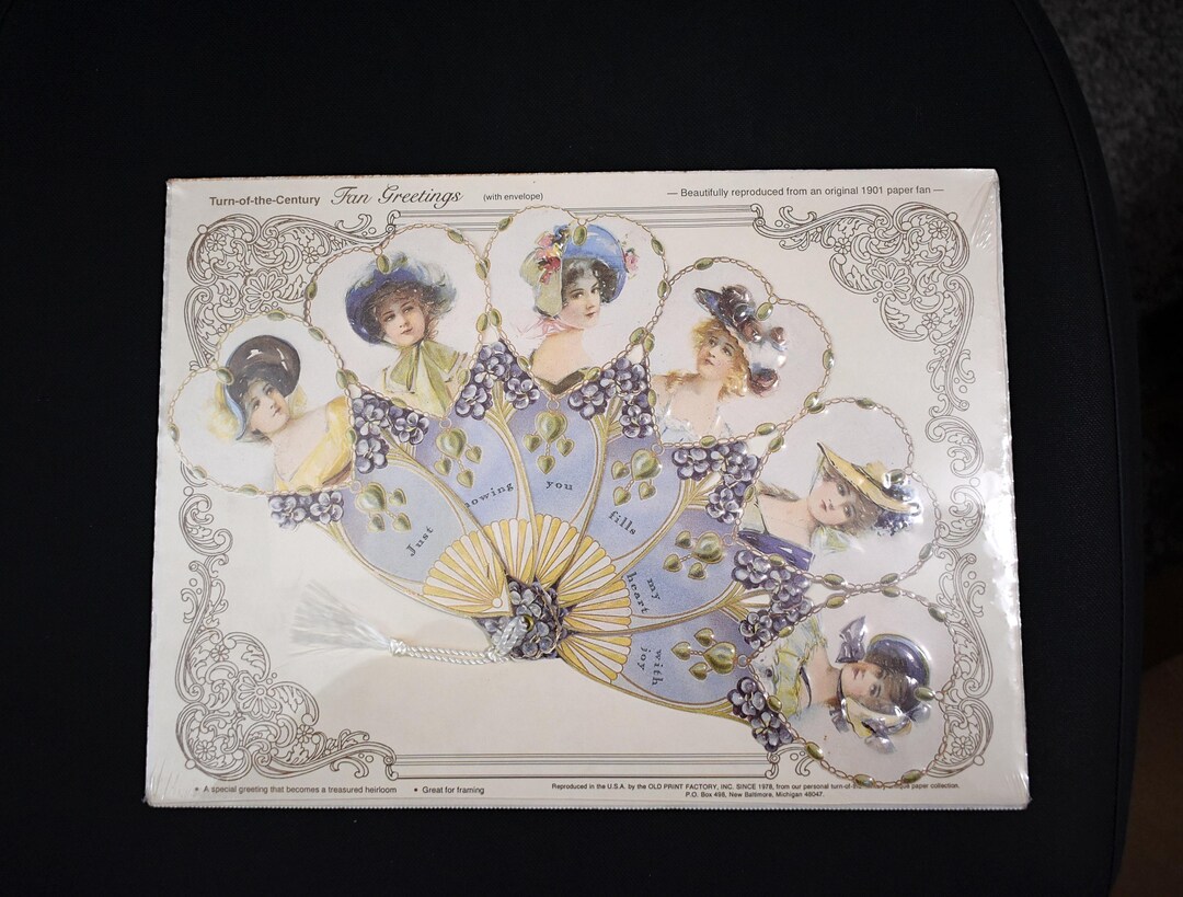 Victorian Hand Fan Vintage Deadstock Replica 1901 Paper Floral Ladies ...