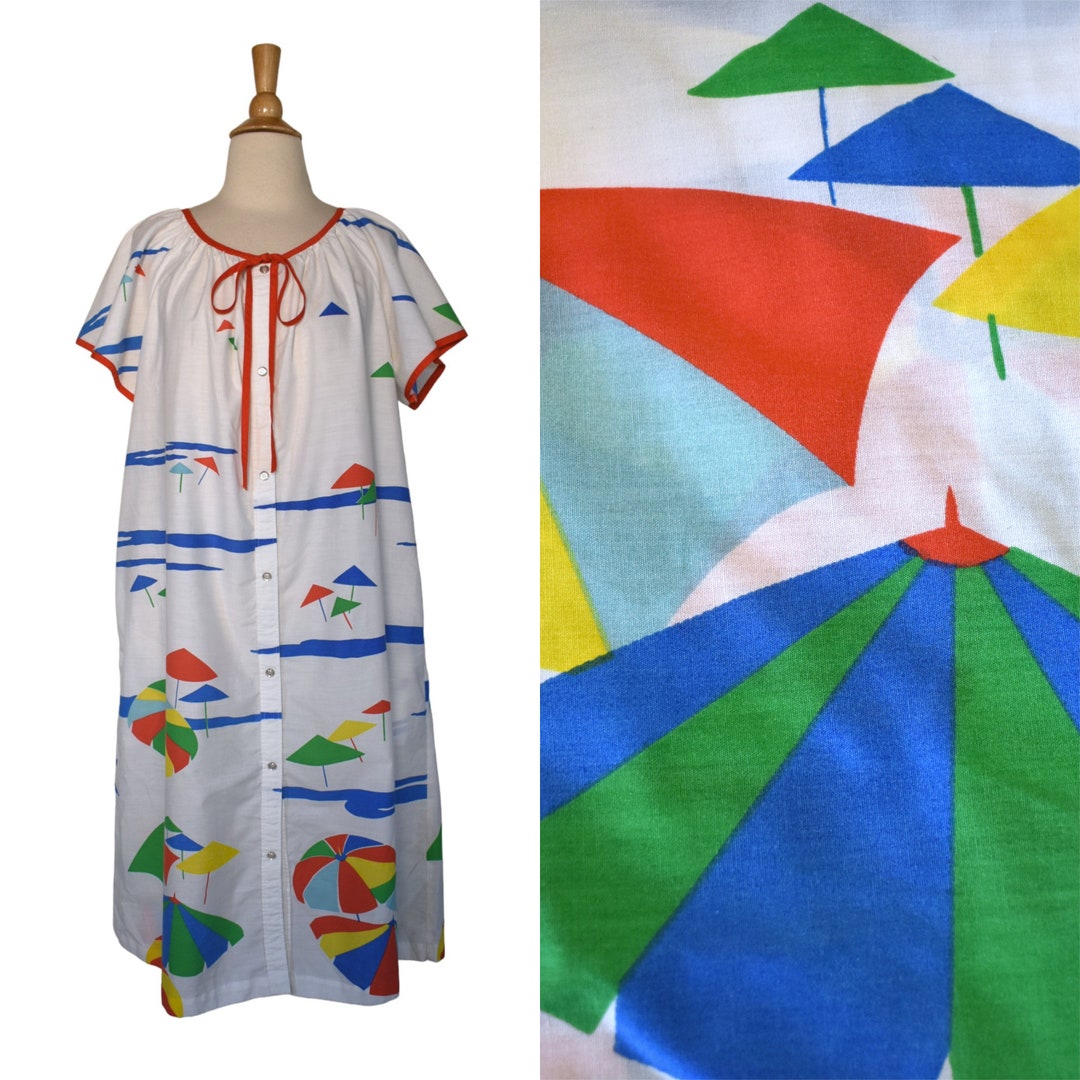 Vintage 60s Dress Models Coat Novelty Print Rainbow Beach Umbrellas ...
