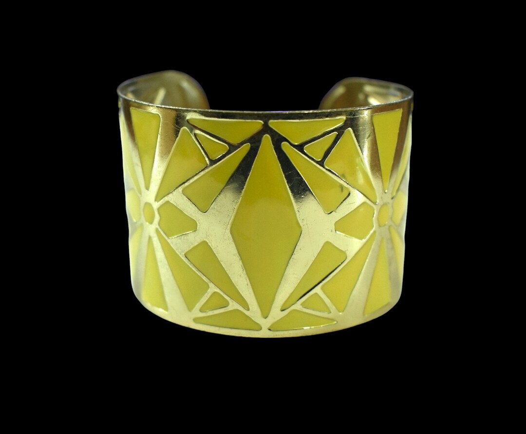 Vintage 80s Clamper Modernist Enameled Chartreuse Yellow Goldtone ...