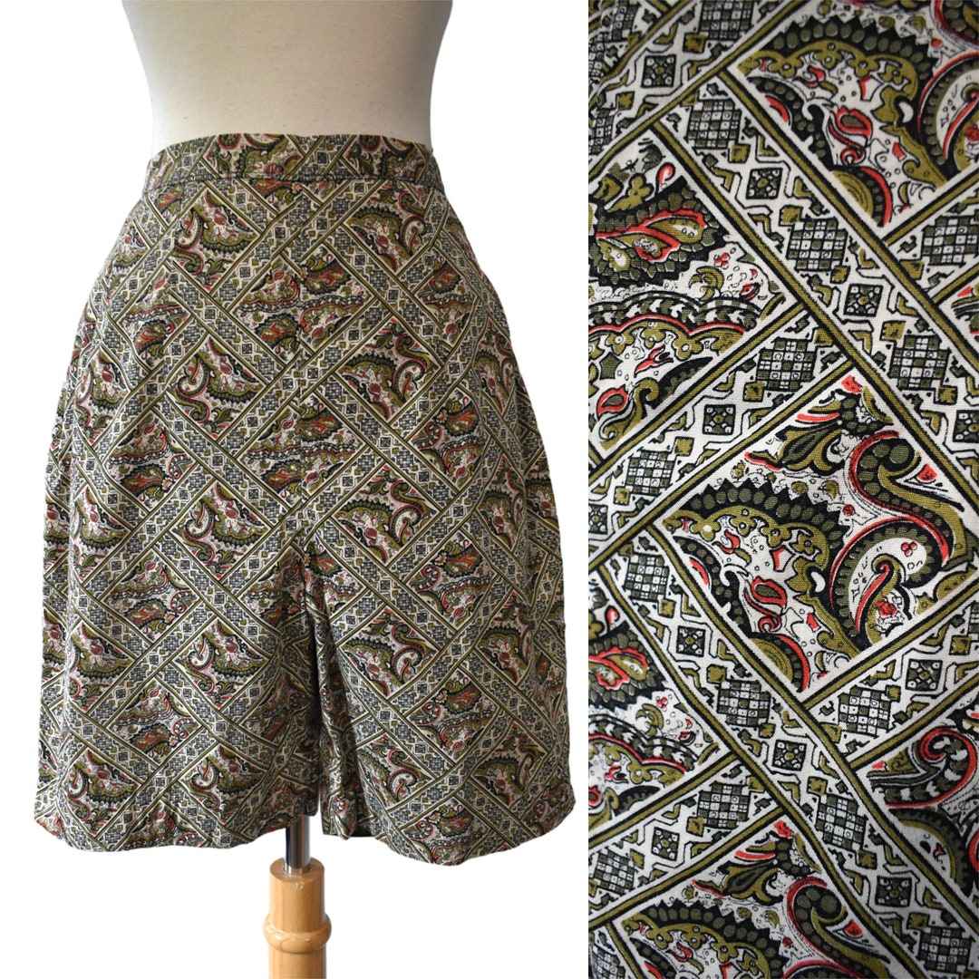 Vintage 50s Shorts Jantzen Baroque Olive Green Tangerine Orange Tan ...