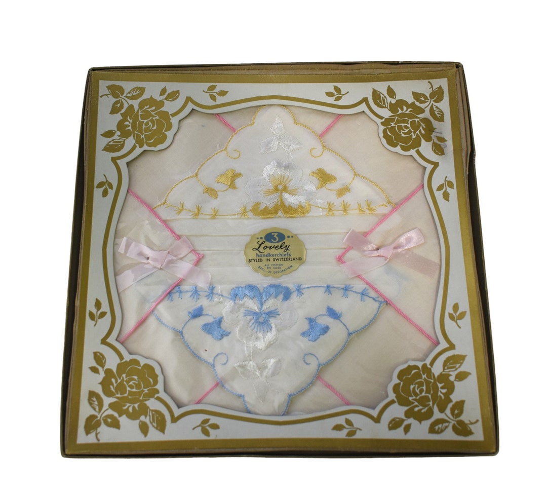 Vintage 50s Hankies Deadstock C Tischhauser Switzerland Floral ...