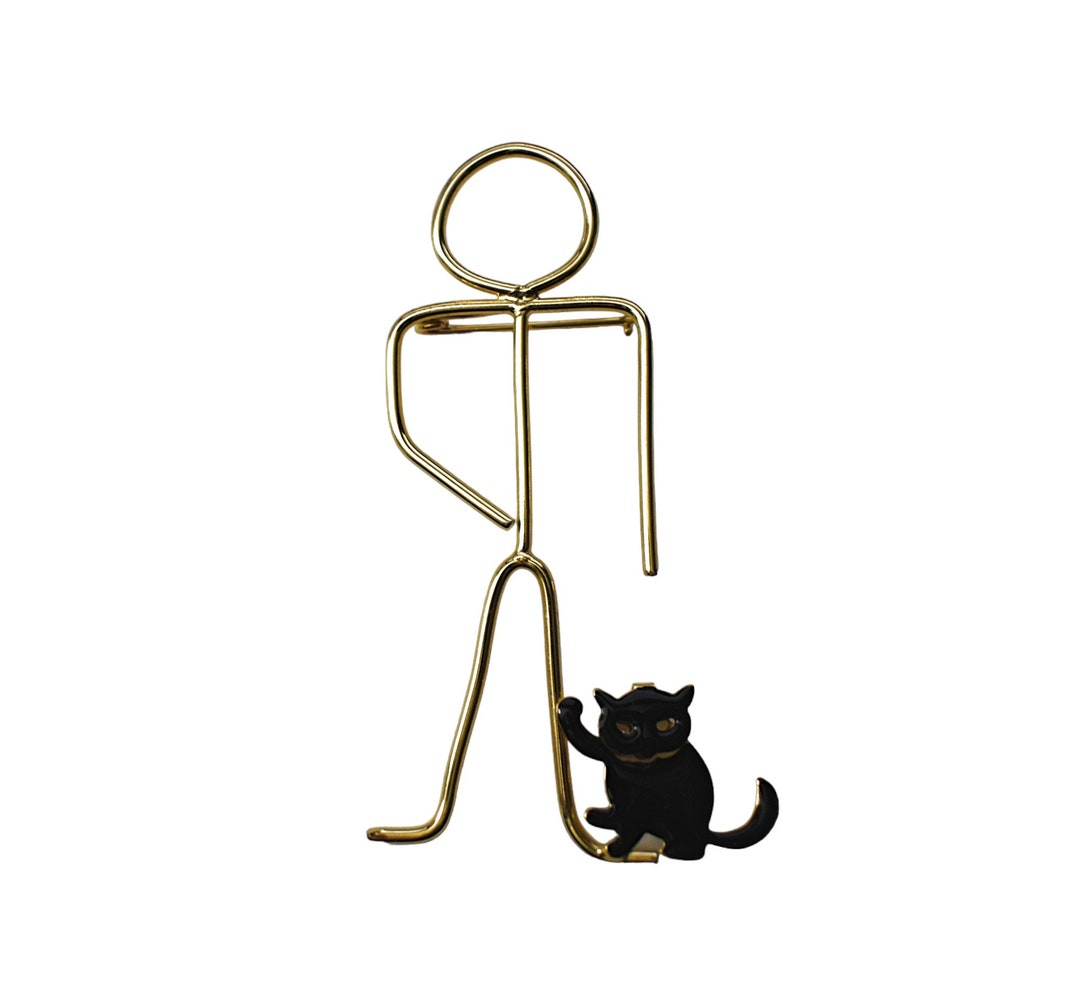 Vintage Novelty Brooch 80s Pop Art Stick Figure Paperclip Man Black ...