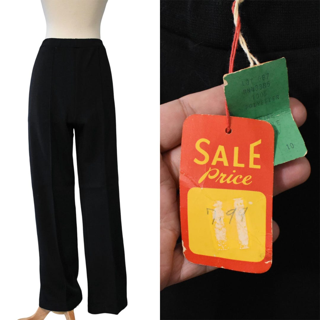 Vintage 70s Pants Deadstock Black Polyester Double Knit High Waisted ...