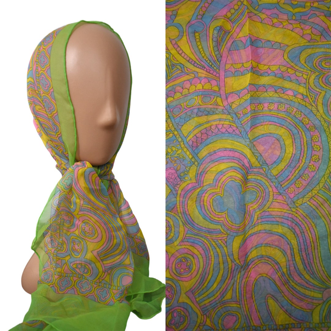 Vintage 60s Scarf Deadstock Nasharr Freres MOD Op Art Silk Blend Pucci ...