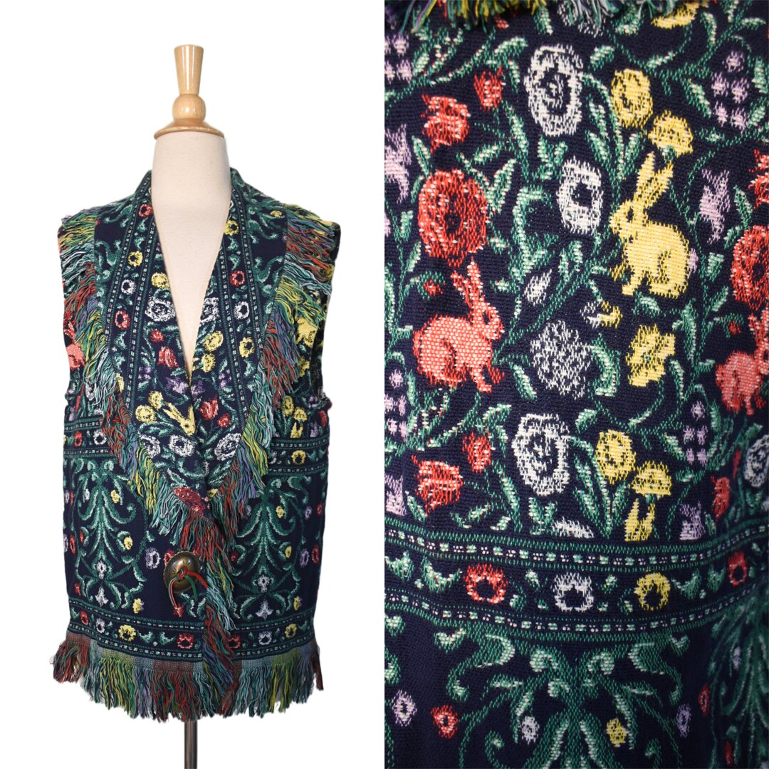 Vintage 80s Vest BMW Designs Shabby Cottagecore Rabbit Floral Garden ...