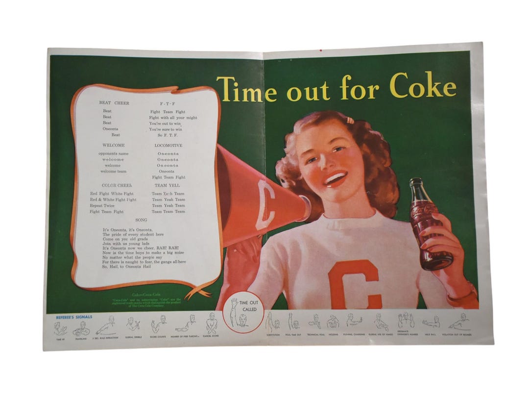 Vintage 50s Flyer Oneonta State College NY Basketball Game Poster Coca ...