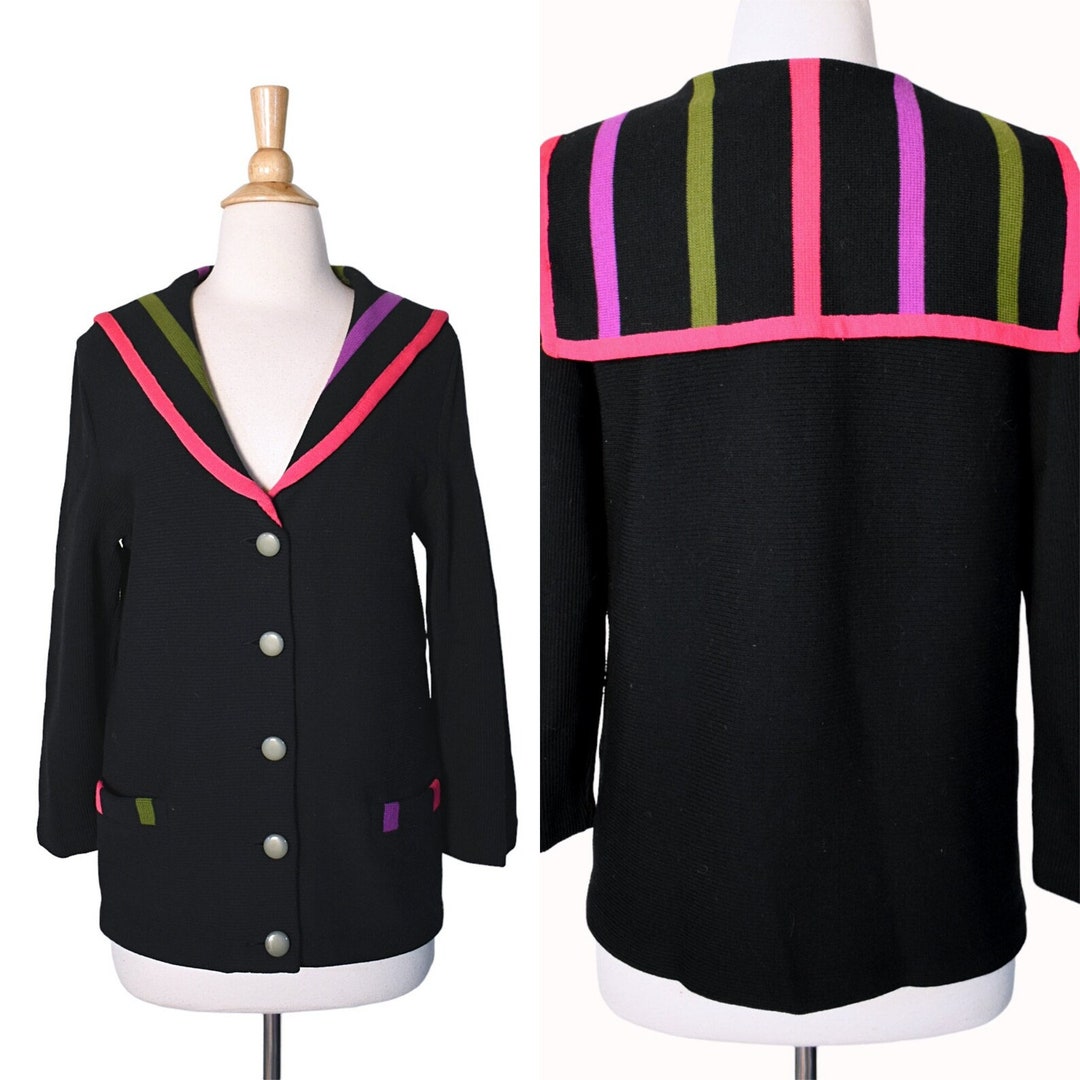 Vintage 60s Cardigan Sebastian MOD Black Candy Striped Wool Sailor ...