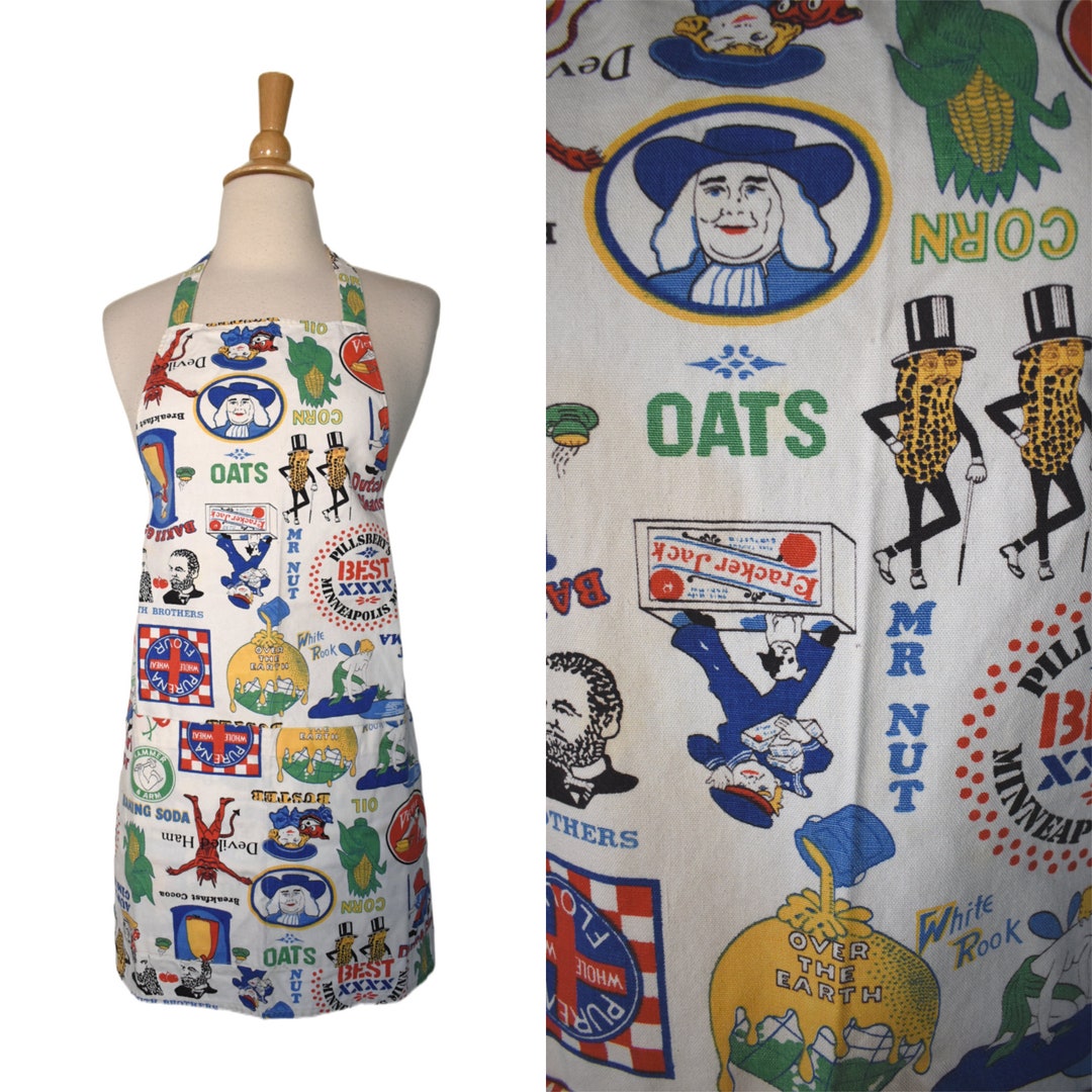 Vintage 70s Apron Pop Art Novelty Kitsch Logo Advertising Quaker Mr Nut ...