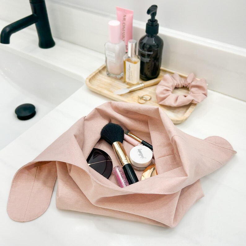 Minimalist Linen Makeup Bag Dusty Rose Neutral Cosmetic Bag - Etsy