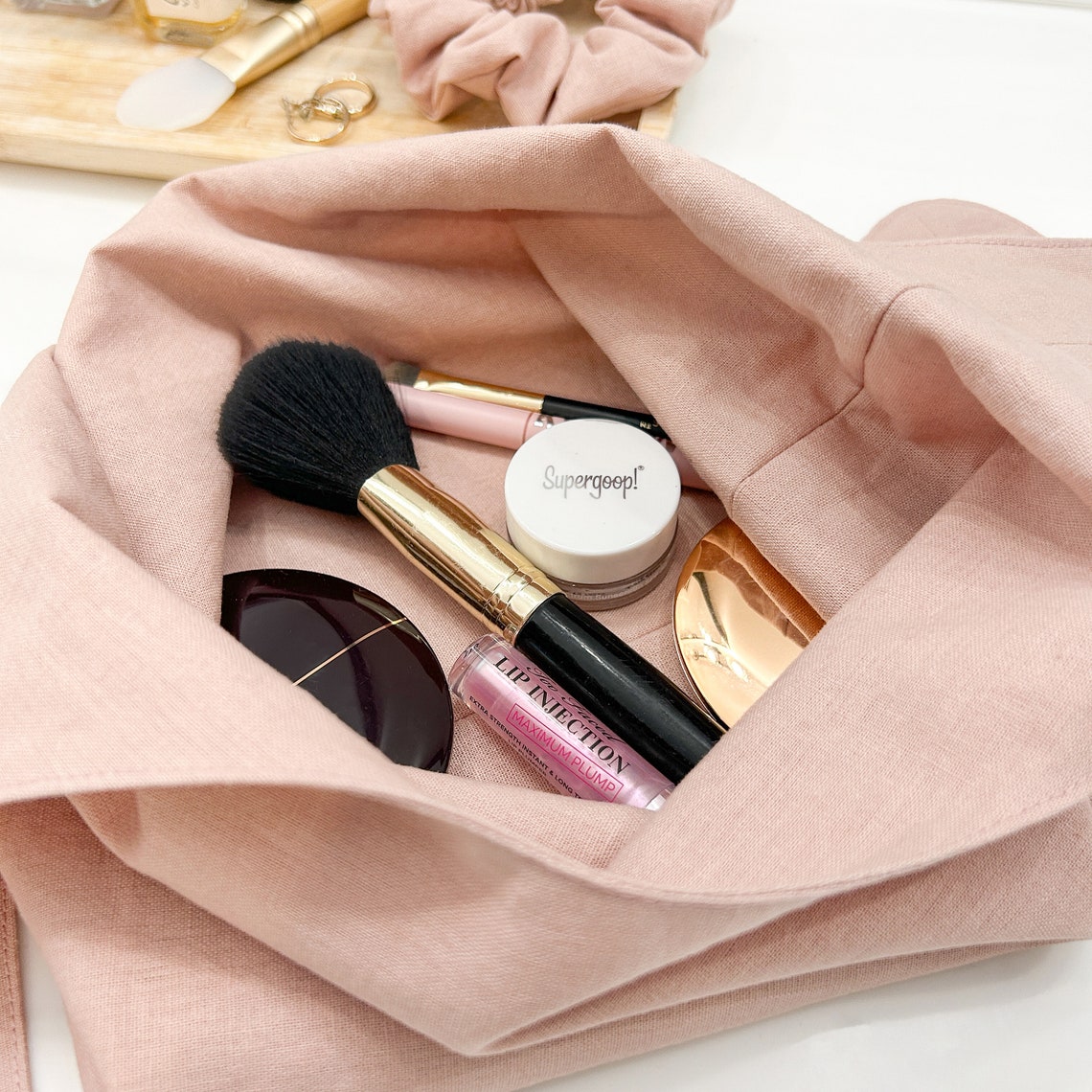 Minimalist Linen Makeup Bag Dusty Rose Neutral Cosmetic Bag - Etsy