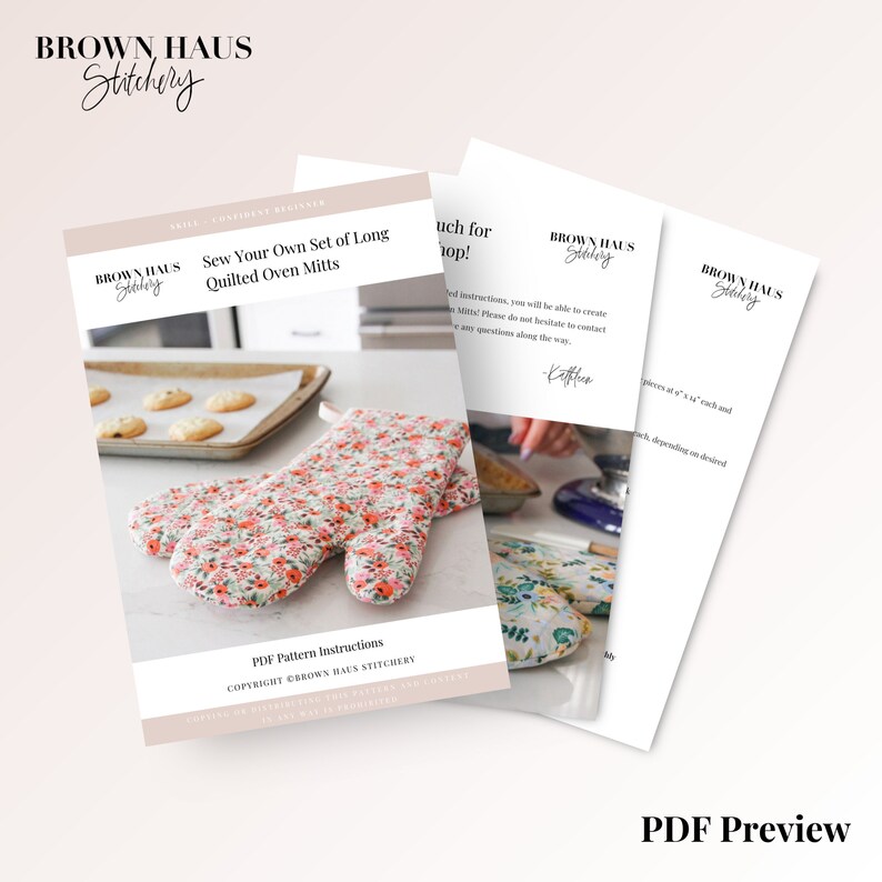 PDF Sewing Pattern Long Quilted Oven Mitts, Commercial Use, Kitchen ...