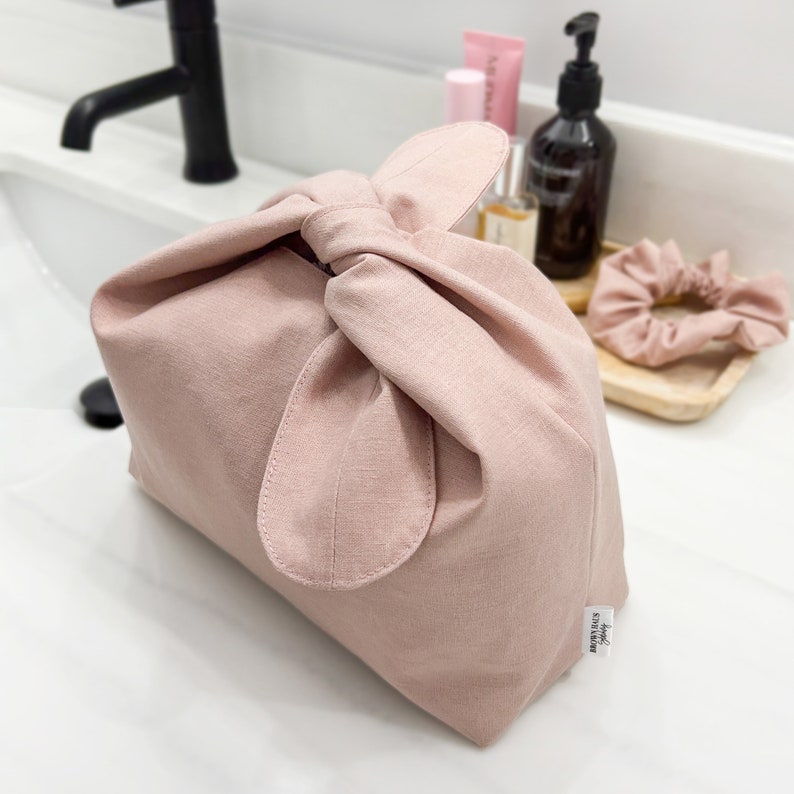 Minimalist Linen Makeup Bag Dusty Rose Neutral Cosmetic Bag - Etsy