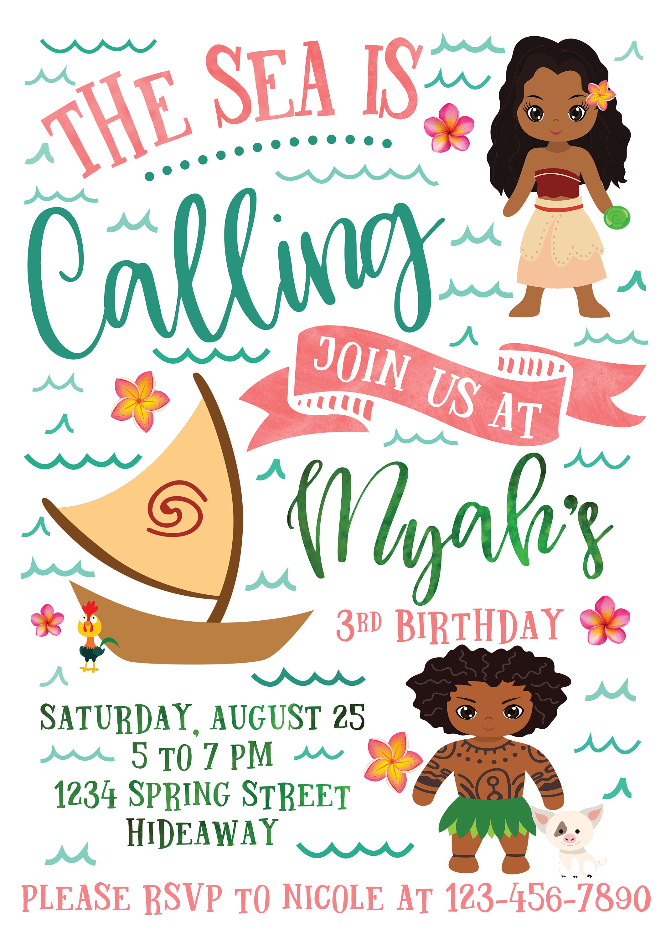 Invitación de cumpleaños de Moana Invitación a la fiesta de - Etsy México