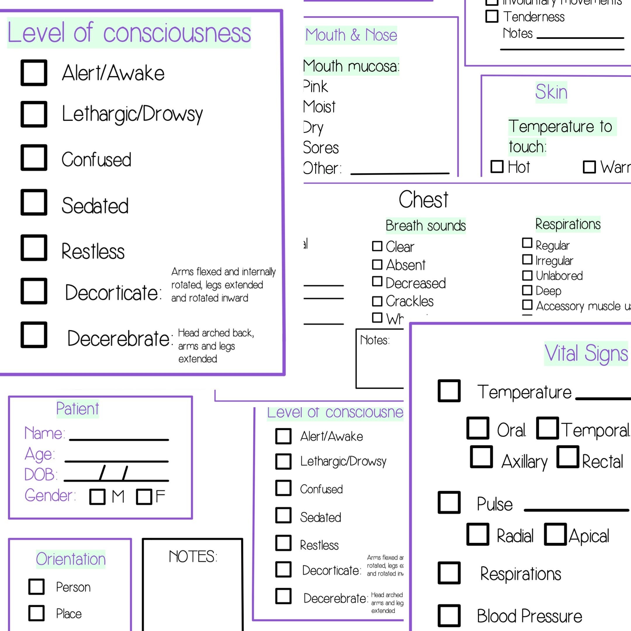 Printable Head To Toe Assessment Template