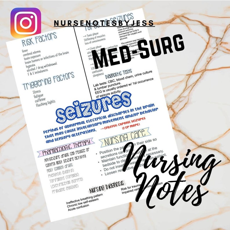 Seizures Nursing Notes Med Surg | Etsy